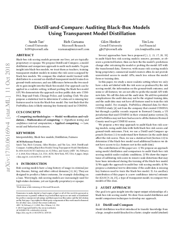 (PDF) Distill-and-Compare: Auditing Black-Box Models Using Transparent ...