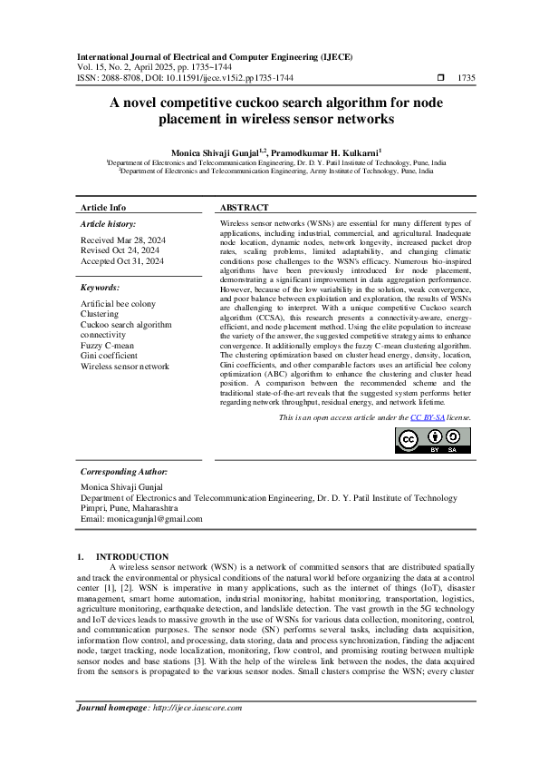 (PDF) A novel competitive cuckoo search algorithm for node placement in wireless sensor networks