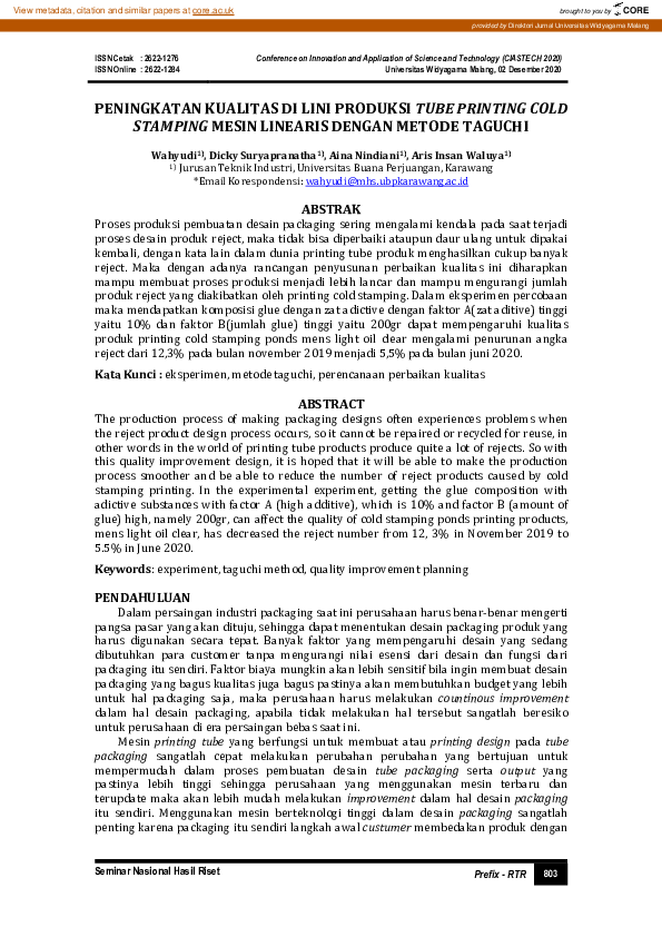 (PDF) Peningkatan Kualitas DI Lini Produksi Tube Printing Cold Stamping ...