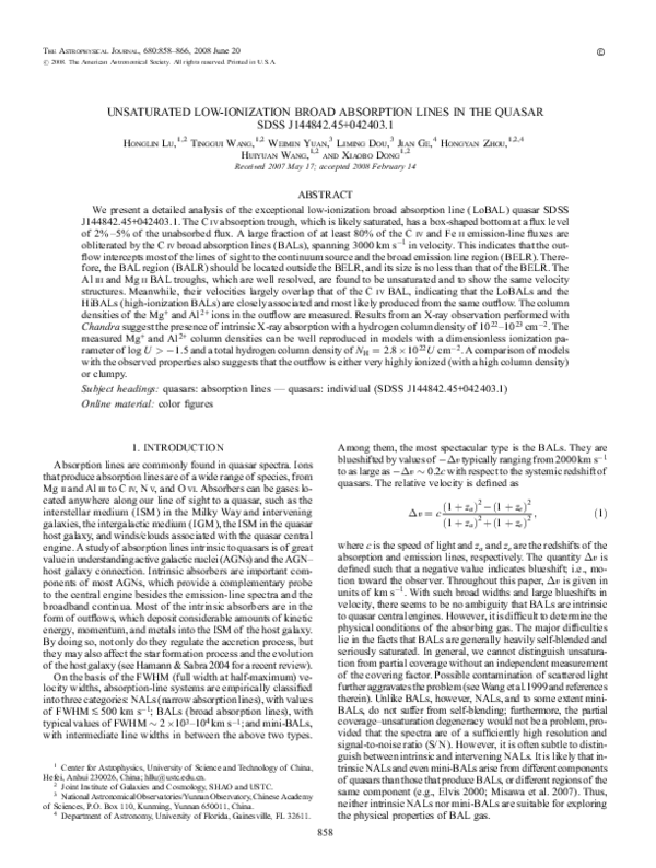 (PDF) Unsaturated Low‐Ionization Broad Absorption Lines in the Quasar ...