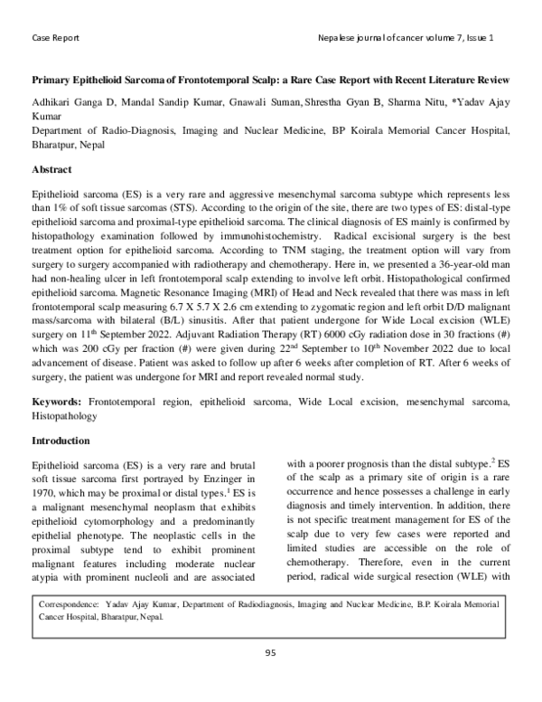 (PDF) Primary Epithelioid Sarcoma of Frontotemporal Scalp: a Rare Case ...