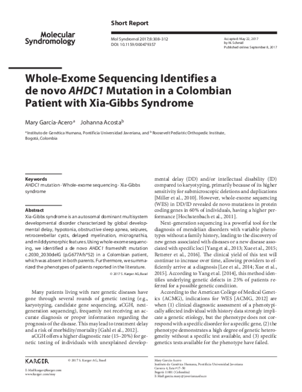 (PDF) Whole-Exome Sequencing Identifies a de novo AHDC1 Mutation in a ...