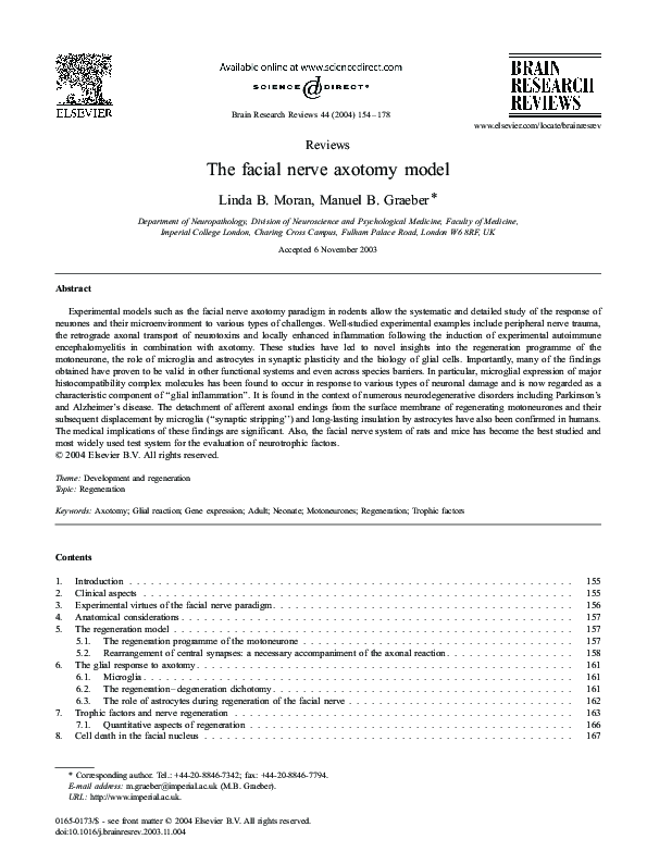 (PDF) The facial nerve axotomy model
