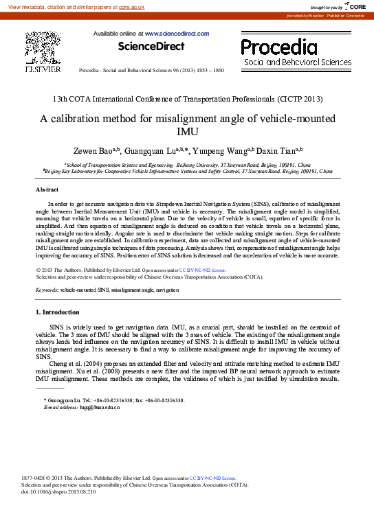 (PDF) A Calibration Method for Misalignment Angle of Vehicle-mounted IMU