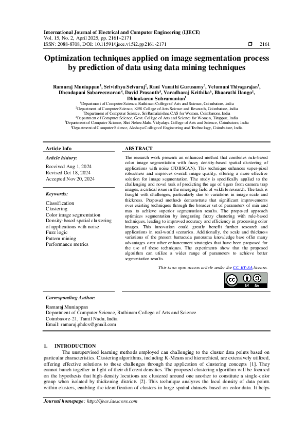 Pdf Optimization Techniques Applied On Image Segmentation Process By Prediction Of Data Using