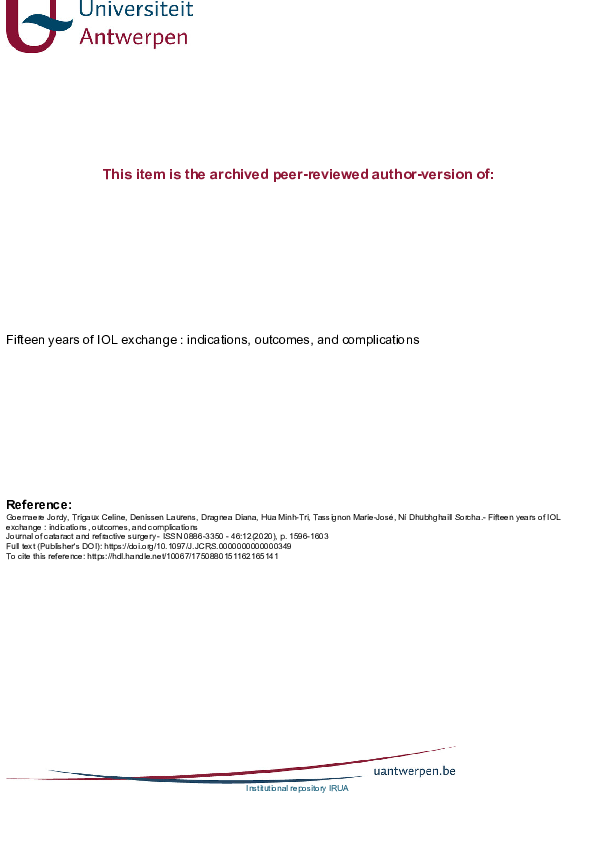 (PDF) Fifteen years of IOL exchange: indications, outcomes, and ...