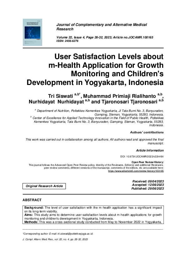 (PDF) User Satisfaction Levels about m-Health Application for Growth Monitoring and Children's ...