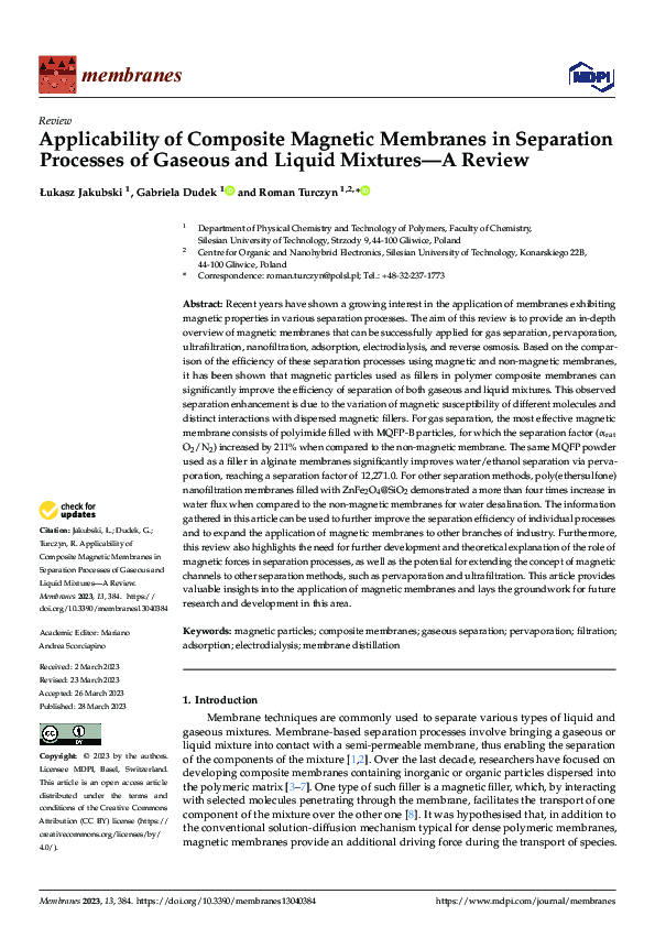 (PDF) Applicability of Composite Magnetic Membranes in Separation ...