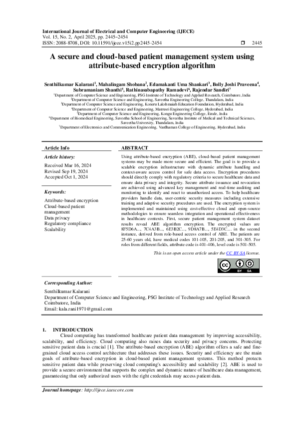 (PDF) A secure and cloud-based patient management system using attribute-based encryption algorithm
