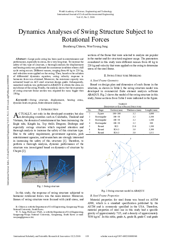(PDF) Dynamics Analyses of Swing Structure Subject to Rotational Forces