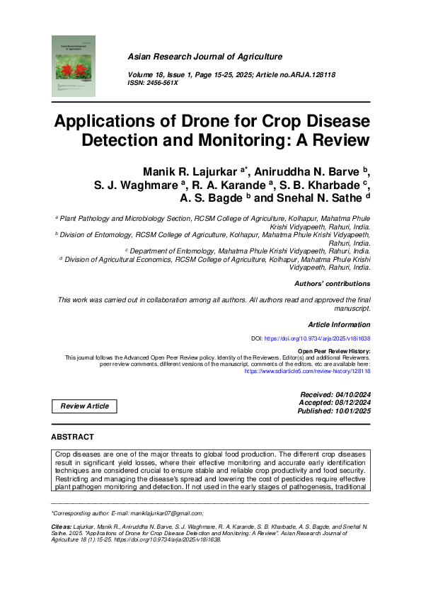 (PDF) Applications of Drone for Crop Disease Detection and Monitoring ...