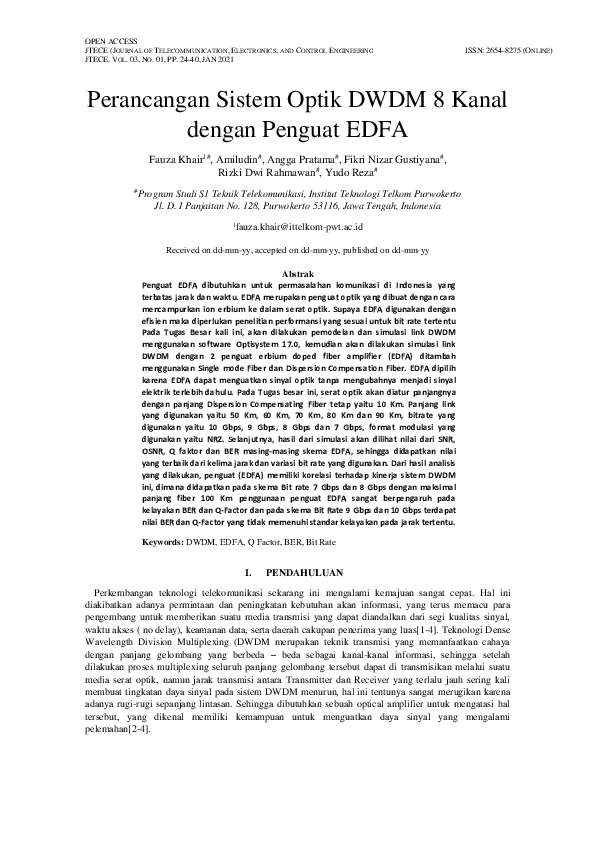(PDF) Perancangan Sistem Optik DWDM 8 Kanal dengan Penguat EDFA