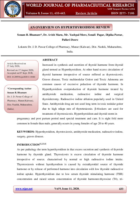 (PDF) AN OVERVIEW ON HYPERTHYROIDISM: REVIEW