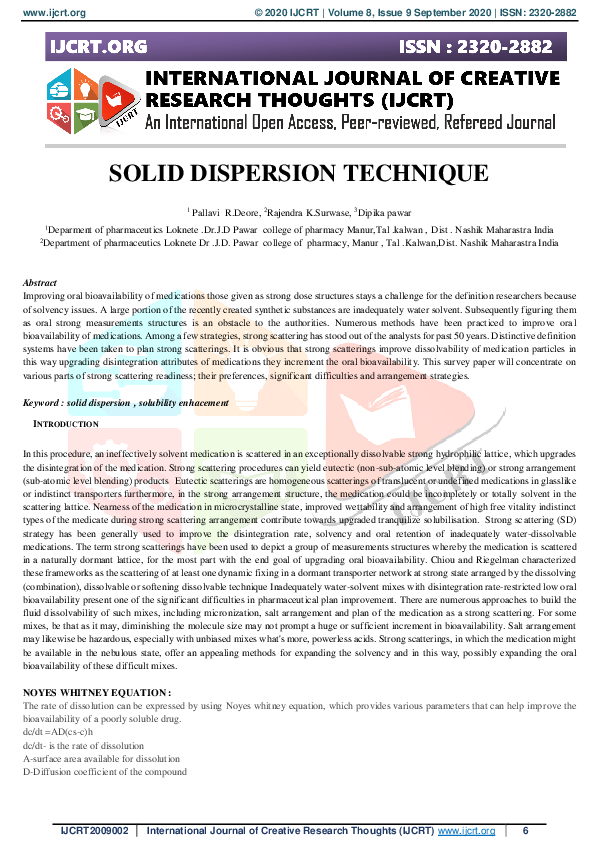 (PDF) SOLID DISPERSION TECHNIQUE