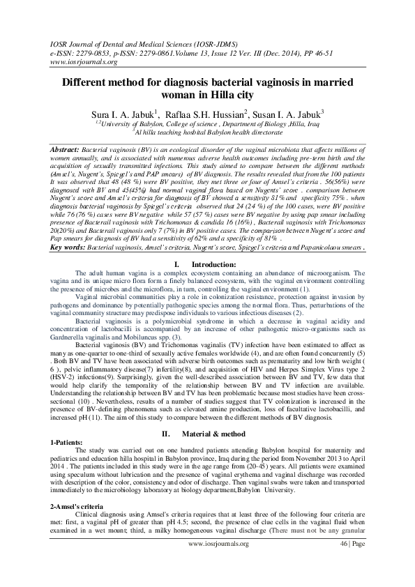 (PDF) Different method for diagnosis bacterial vaginosis in married ...