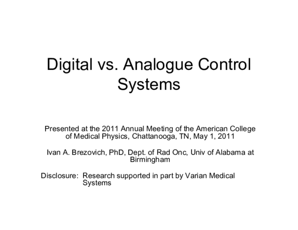 (PDF) Digital vs. Analogue Control