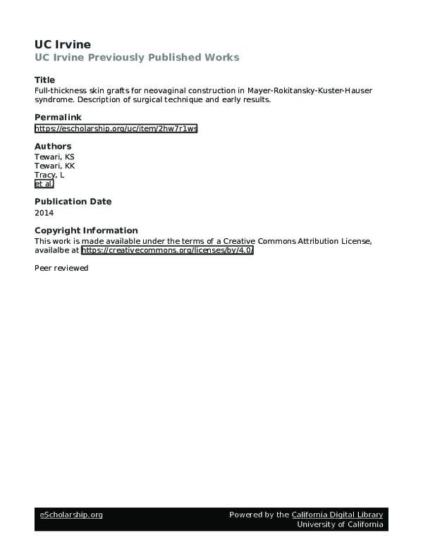 (PDF) Full-thickness skin grafts for neovaginal construction in Mayer ...