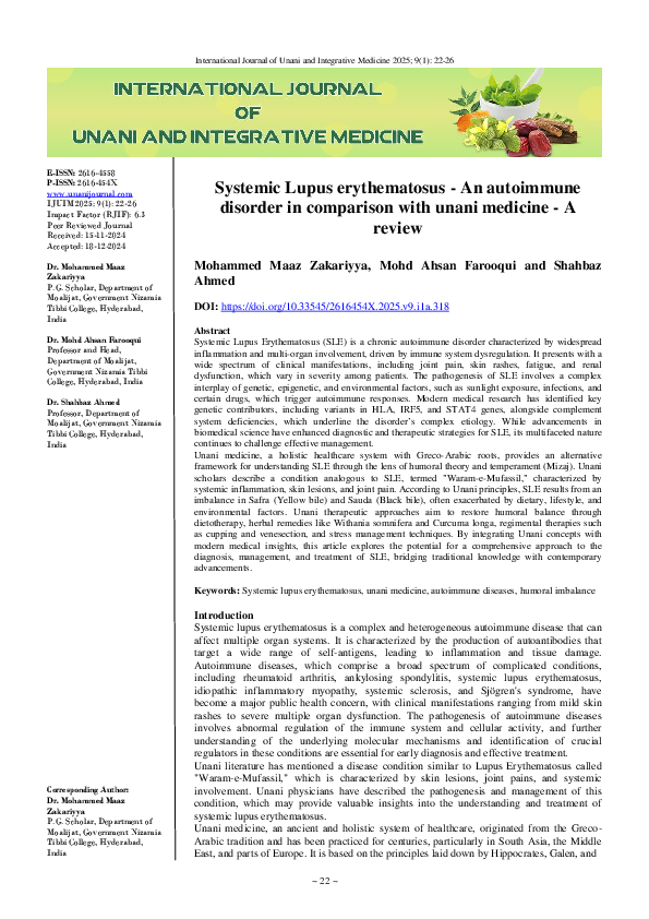 (PDF) Systemic Lupus erythematosus -An autoimmune disorder in comparison with unani medicine -A ...