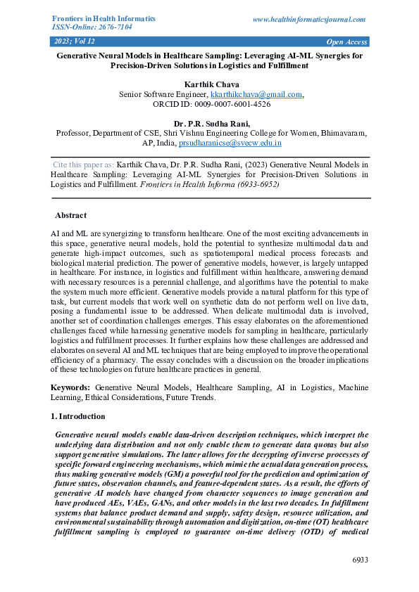 (PDF) Generative Neural Models in Healthcare Sampling: Leveraging AI-ML Synergies for Precision ...