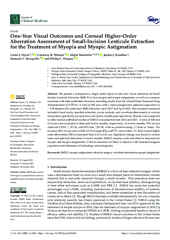 (PDF) One-Year Visual Outcomes and Corneal Higher-Order Aberration Assessment of Small-Incision ...
