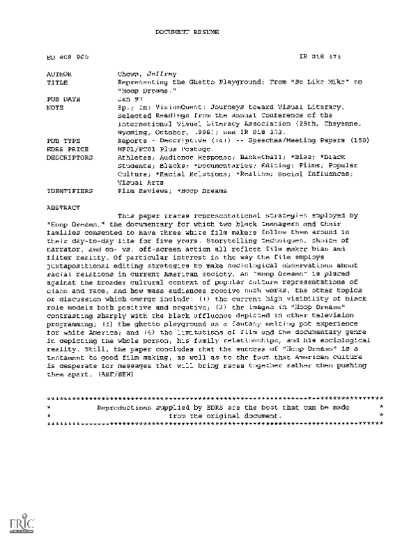 (PDF) Representing the Ghetto Playground: From "Be Like Mike" to "Hoop ...