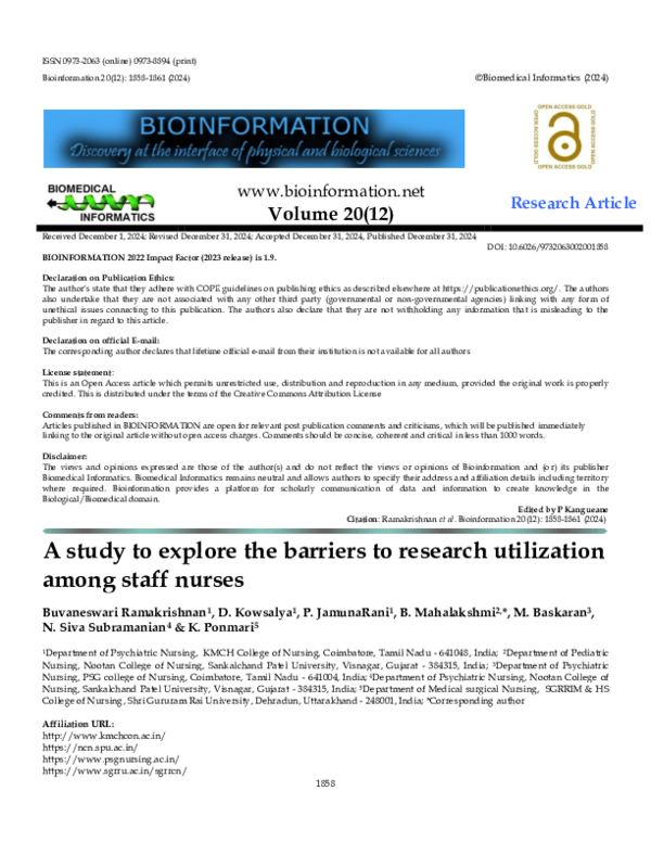 (PDF) A study to explore the barriers to research utilization among staff nurses