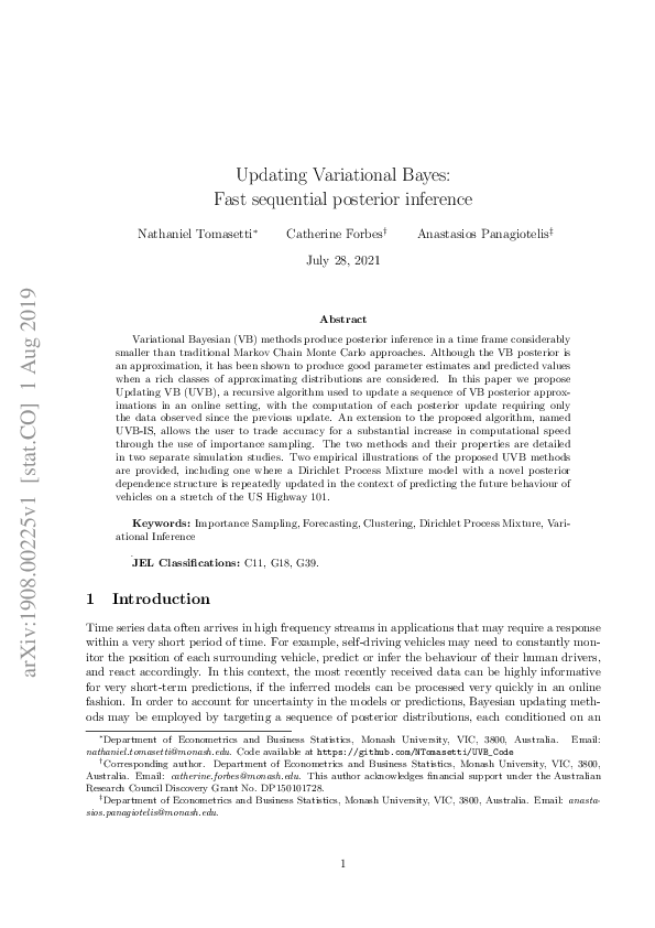 (PDF) Updating Variational Bayes: fast sequential posterior inference