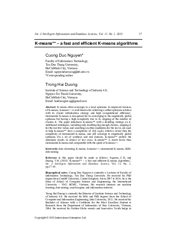 (PDF) K-means** - a fast and efficient K-means algorithms