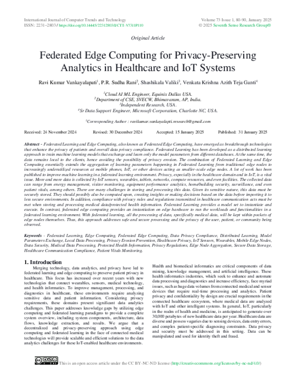 (PDF) Federated Edge Computing for Privacy-Preserving Analytics in Healthcare and IoT Systems