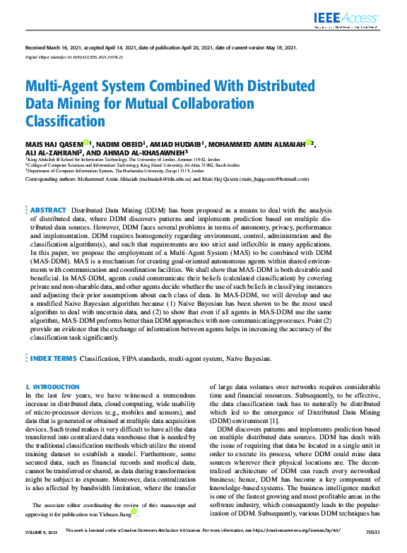 Pdf Multi Agent System Combined With Distributed Data Mining For