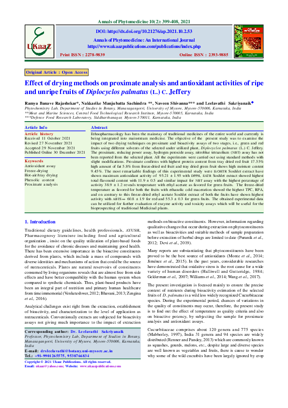 (PDF) Effect of drying methods on proximate analysis and antioxidant ...
