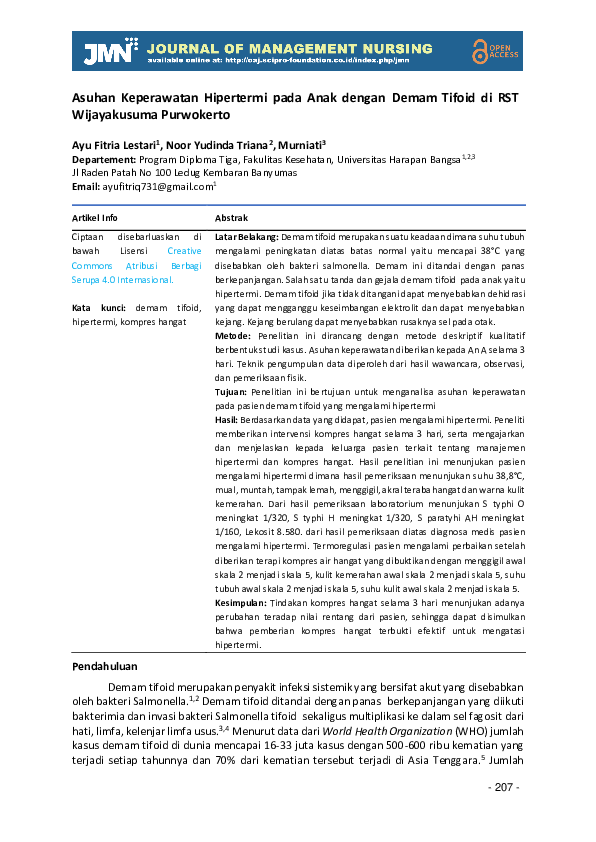 (PDF) Asuhan Keperawatan Hipertermi pada Anak dengan Demam Tifoid di ...