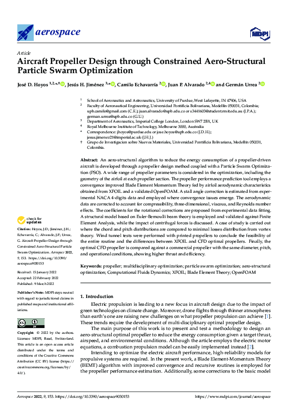 (PDF) Aircraft Propeller Design through Constrained Aero-Structural Particle Swarm Optimization