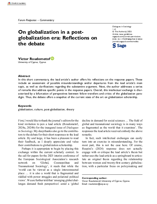(PDF) On globalization in a postglobalization era: Reflections on the ...