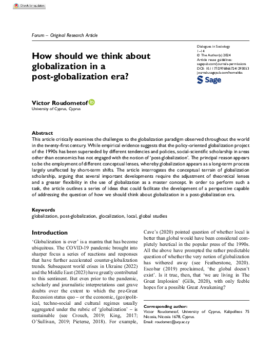 (PDF) How should we think about globalization in a post-globalization era