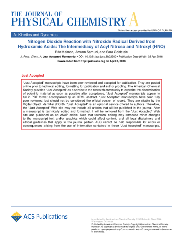 (PDF) Nitrogen Dioxide Reaction with Nitroxide Radical Derived from ...