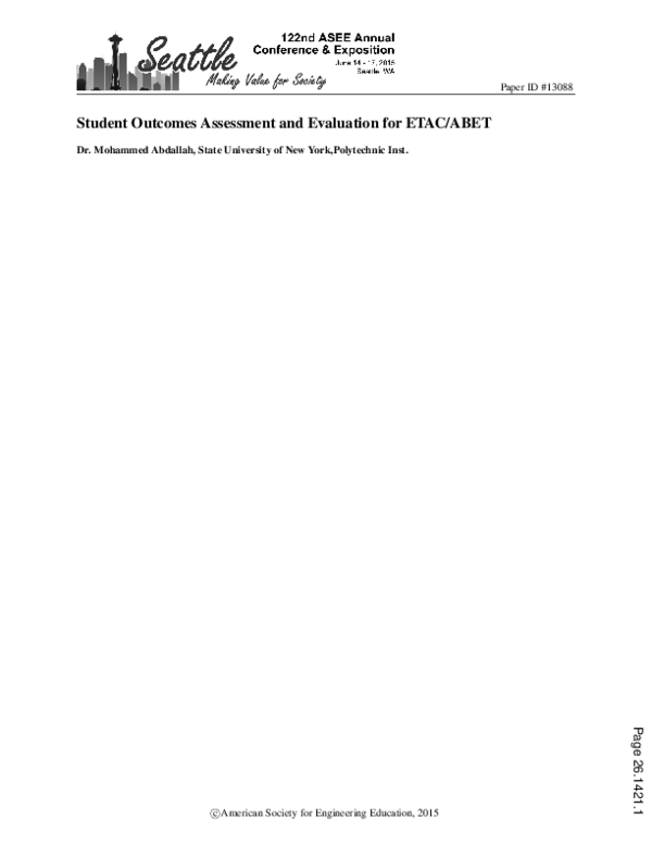 (PDF) Student Outcomes Assessment and Evaluation for ETAC/ABET