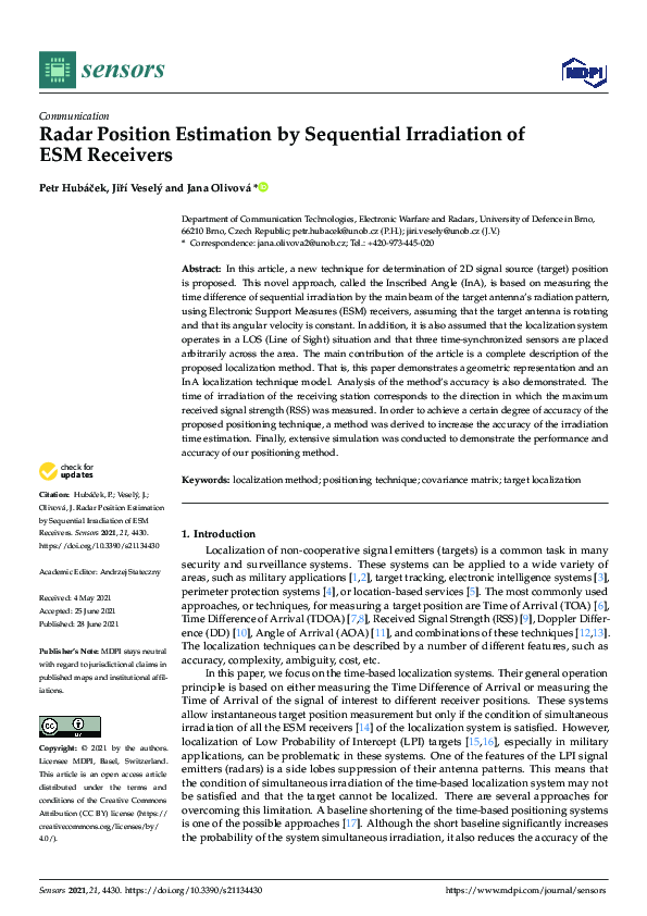 (PDF) Radar Position Estimation by Sequential Irradiation of ESM Receivers