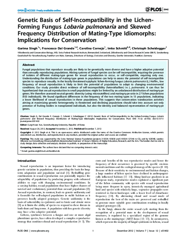 (PDF) Genetic Basis of Self-Incompatibility in the Lichen-Forming ...