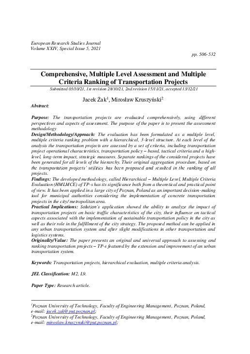 (PDF) Comprehensive, Multiple Level Assessment and Multiple Criteria ...