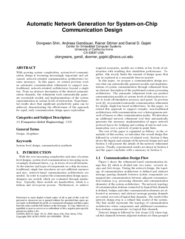(PDF) Automatic network generation for system-on-chip communication design