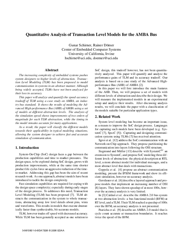 (PDF) Quantitative Analysis of Transaction Level Models for the AMBA Bus