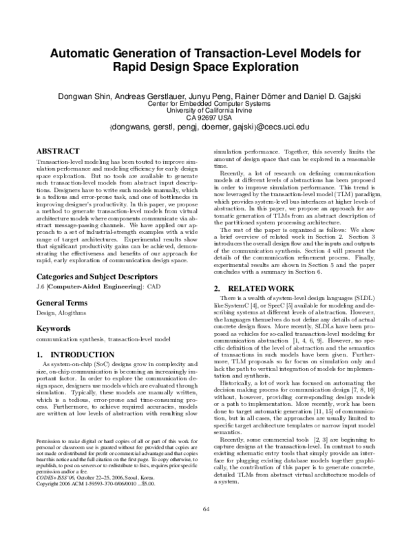 (PDF) Automatic generation of transaction level models for rapid design space exploration