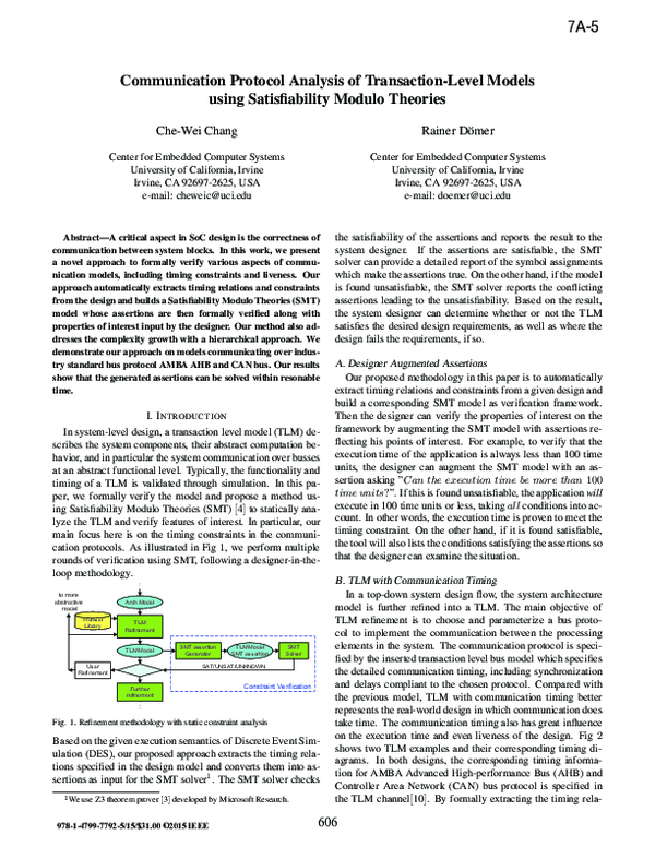 (PDF) Communication protocol analysis of transaction-level models using Satisfiability Modulo ...