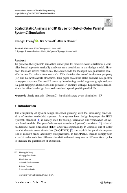 (PDF) Scaled Static Analysis and IP Reuse for Out-of-Order Parallel SystemC Simulation