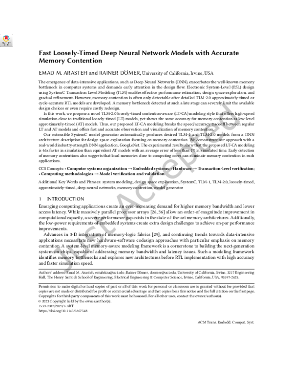 (PDF) Fast Loosely-Timed Deep Neural Network Models with Accurate ...