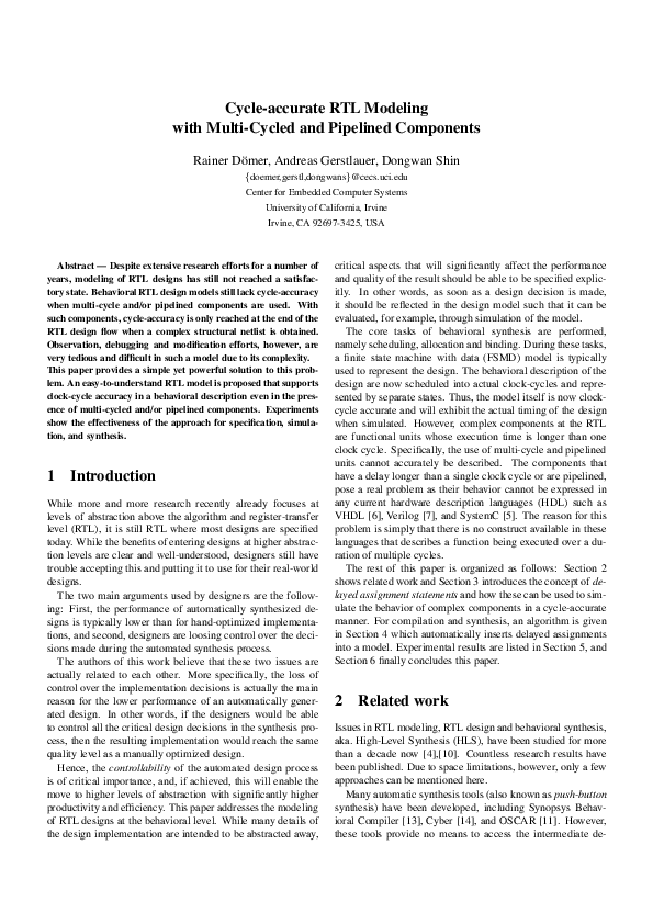 (PDF) Cycle-accurate RTL Modeling with Multi-Cycled and Pipelined Components