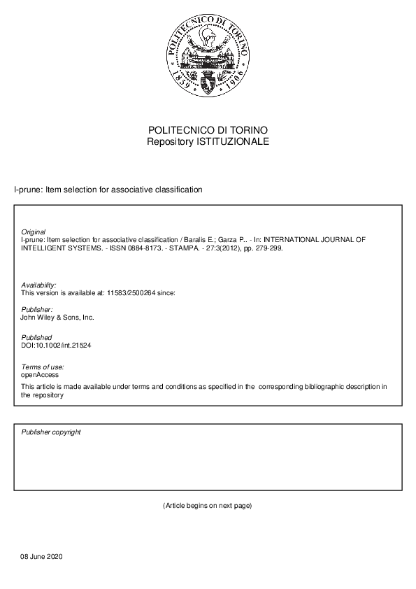 (PDF) I-prune: Item selection for associative classification