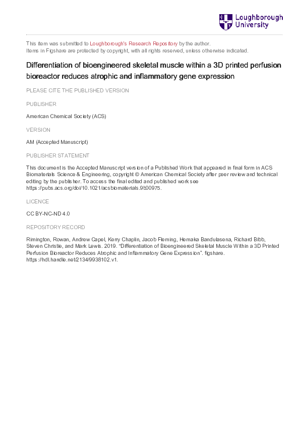 (PDF) Differentiation of Bioengineered Skeletal Muscle within a 3D ...