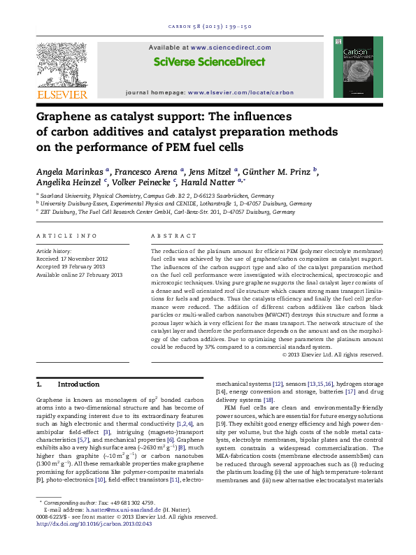 (PDF) Graphene as catalyst support: The influences of carbon additives and catalyst preparation ...